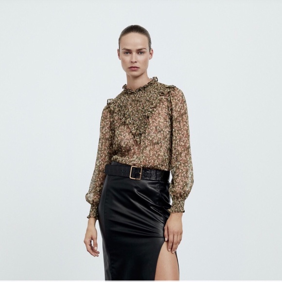 Zara | Tops | Zara Printer Blouse With Metallic Thread | Poshmark